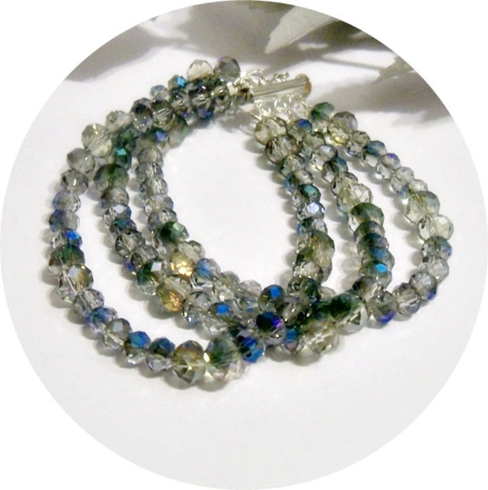 3 Strand Bracelet, Blue Gray Bracelet, Gray Blue Bracelet, Multi Strand ...