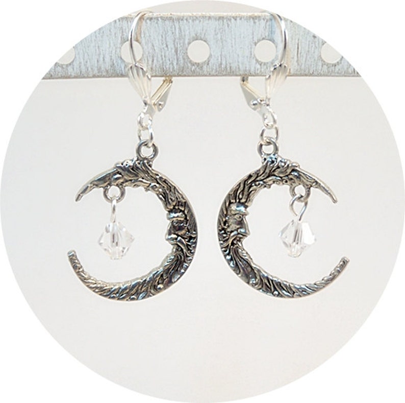 Crescent Moon Earrings, Man in the Moon Earrings, Dangle Earrings, Moon ...