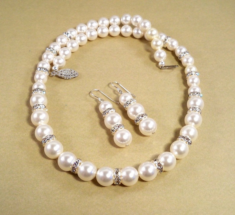 Bridal Necklace and Earrings, Pearls and Rhinestones, Jewelry Set ...