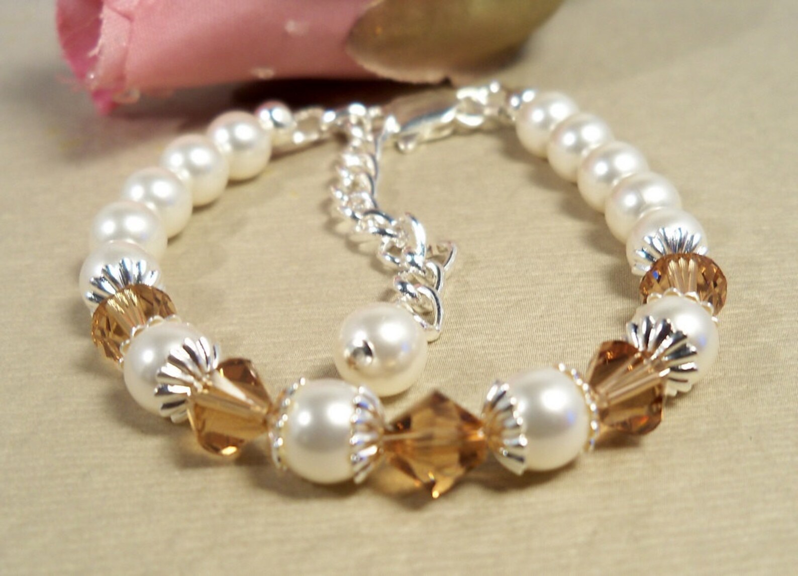 Girl Bracelet, November Birthstone Bracelet, Smokey Topaz, Flower Girl ...