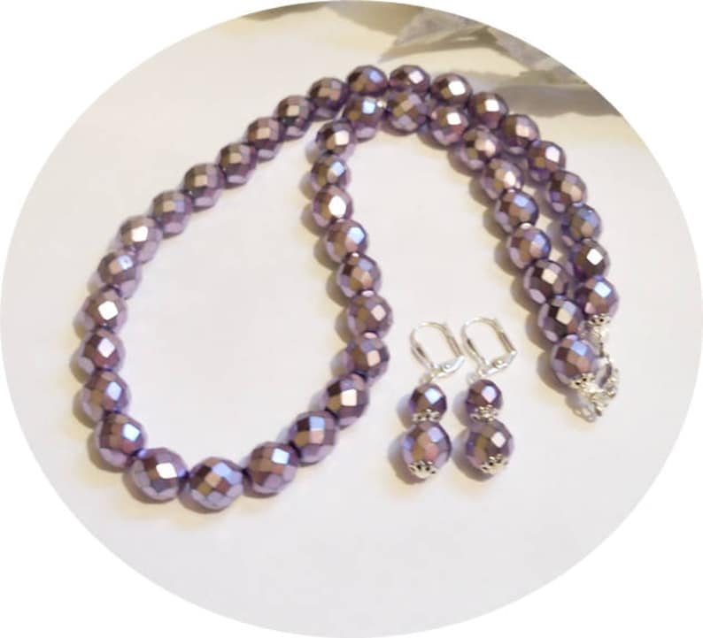 Purple Jewelry Set, Purple Necklace, Purple Earrings, Lilac Jewelry ...
