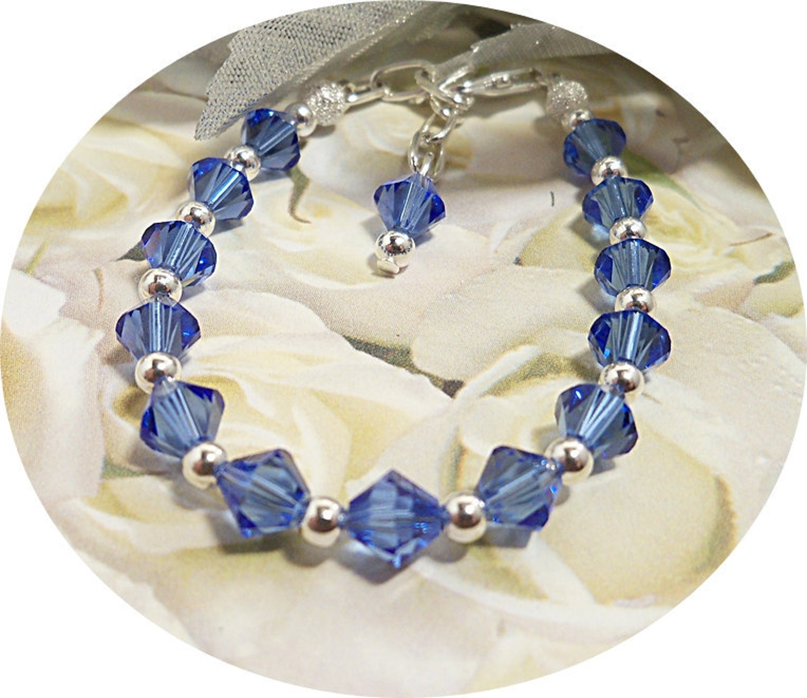 Girls Blue Bracelet, Austrian Crystal, Pageant, Flower Girl, Sapphire ...