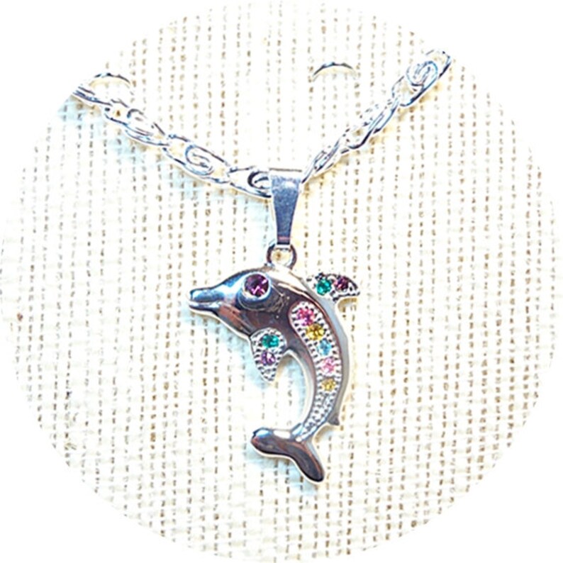 Dolphin Necklace, Dolphin, Rhinestone Dolphin, Beach Jewelry, Dolphin ...