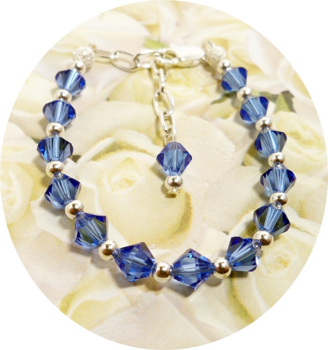 Girls Blue Bracelet, Austrian Crystal, Pageant, Flower Girl, Sapphire ...