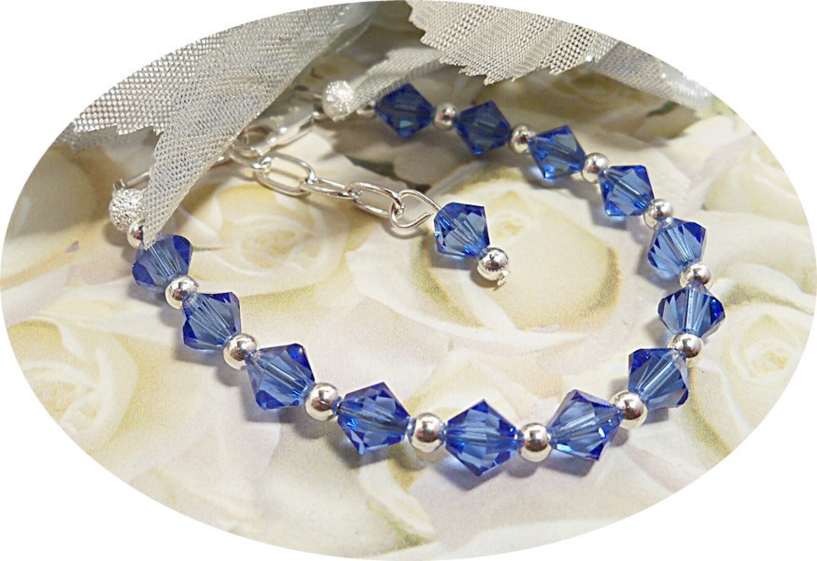 Girls Blue Bracelet, Austrian Crystal, Pageant, Flower Girl, Sapphire ...