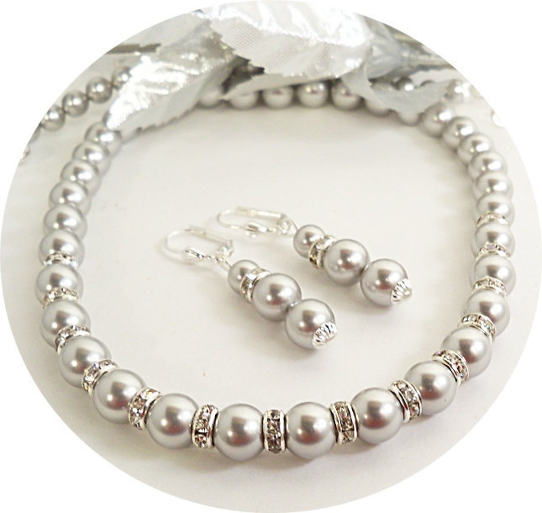 Gray Jewelry, Bridal Jewelry, Necklace and Earrings, Bridesmaid Jewelry ...