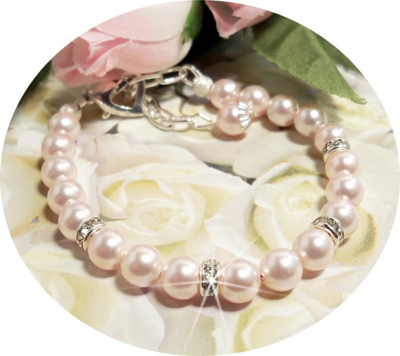 Pink Girls Pearl Bracelet Rhinestone Flower Girl Pageant - Etsy