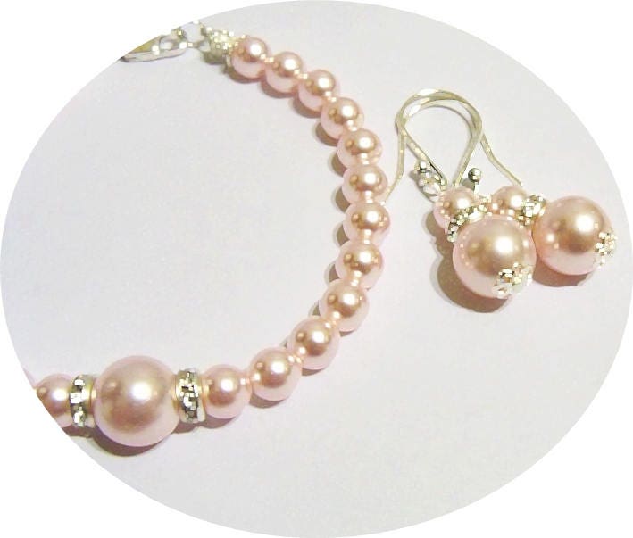 Pink Jewelry Set, Pink Bracelet, Pink Earrings, Bridesmaid Jewelry ...