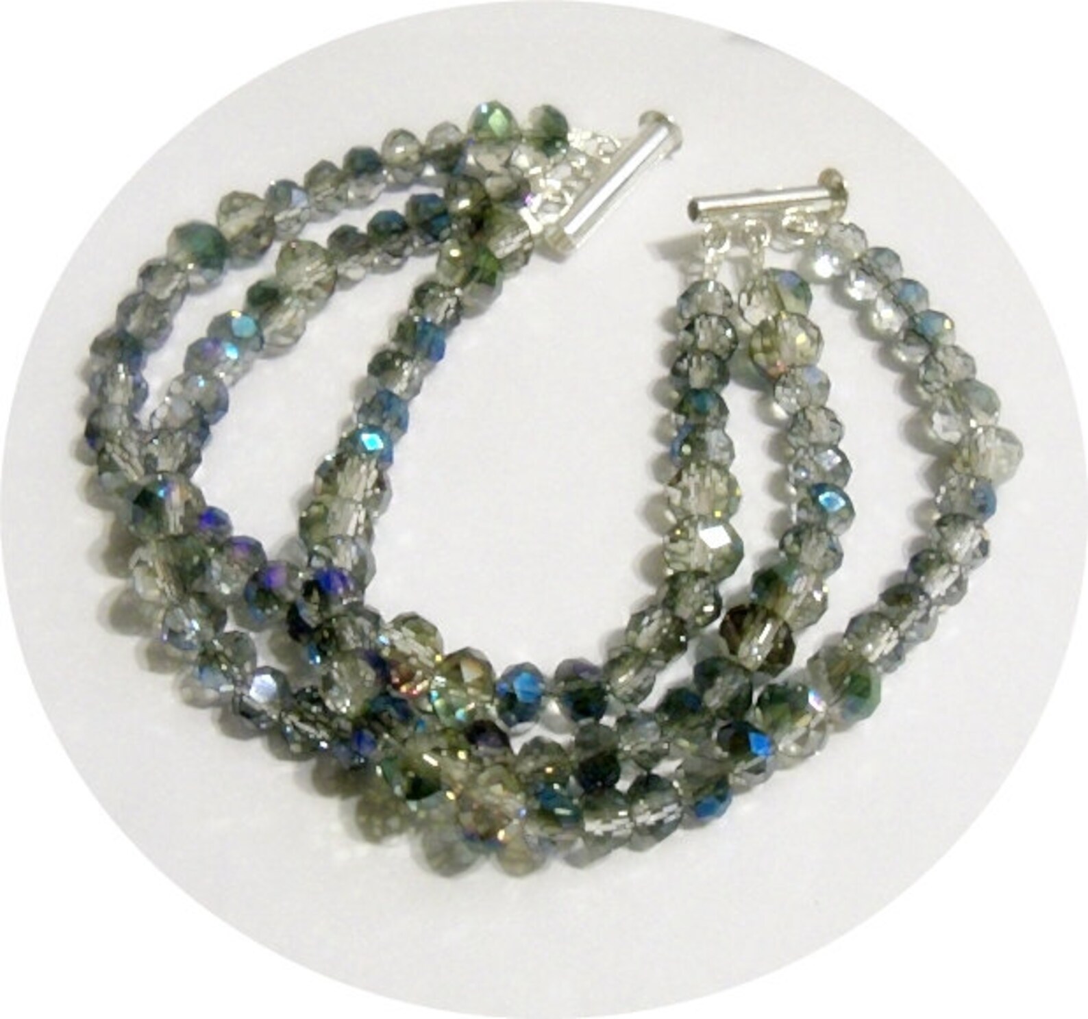 3 Strand Bracelet, Blue Gray Bracelet, Gray Blue Bracelet, Multi Strand ...