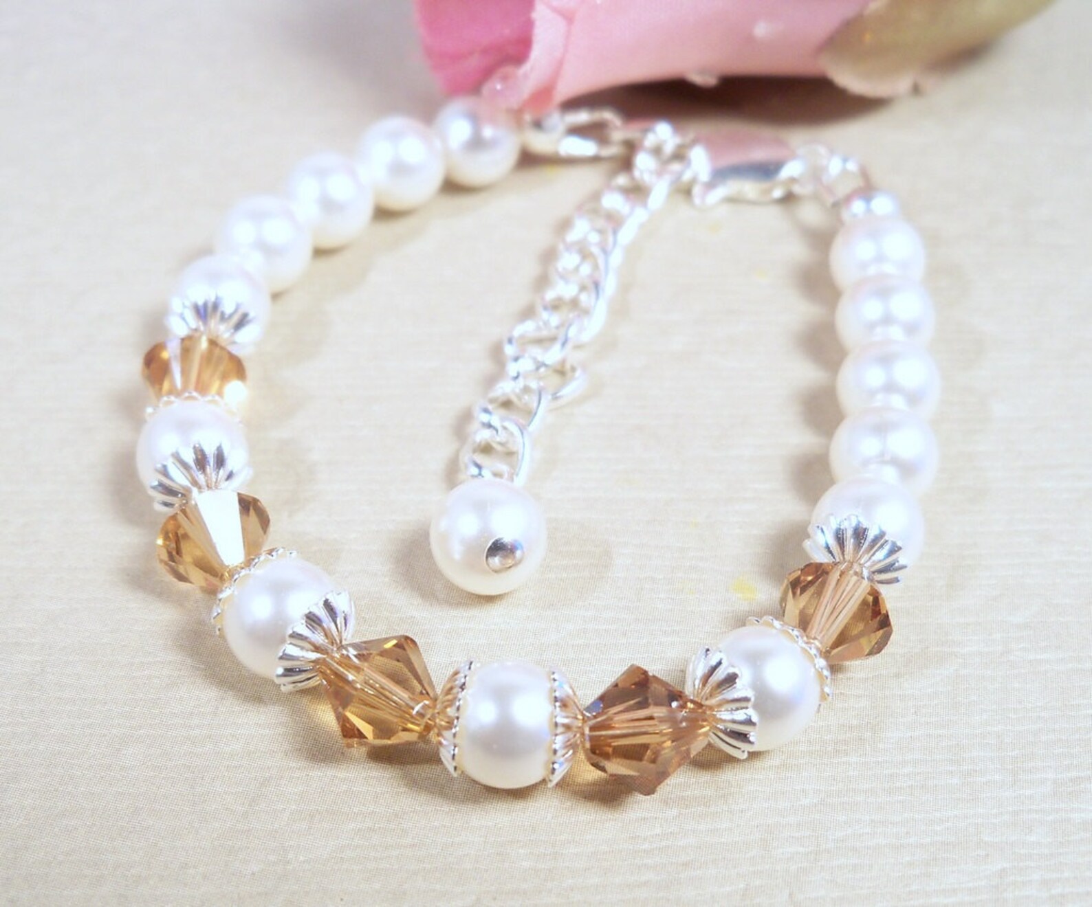 Girl Bracelet, November Birthstone Bracelet, Smokey Topaz, Flower Girl ...