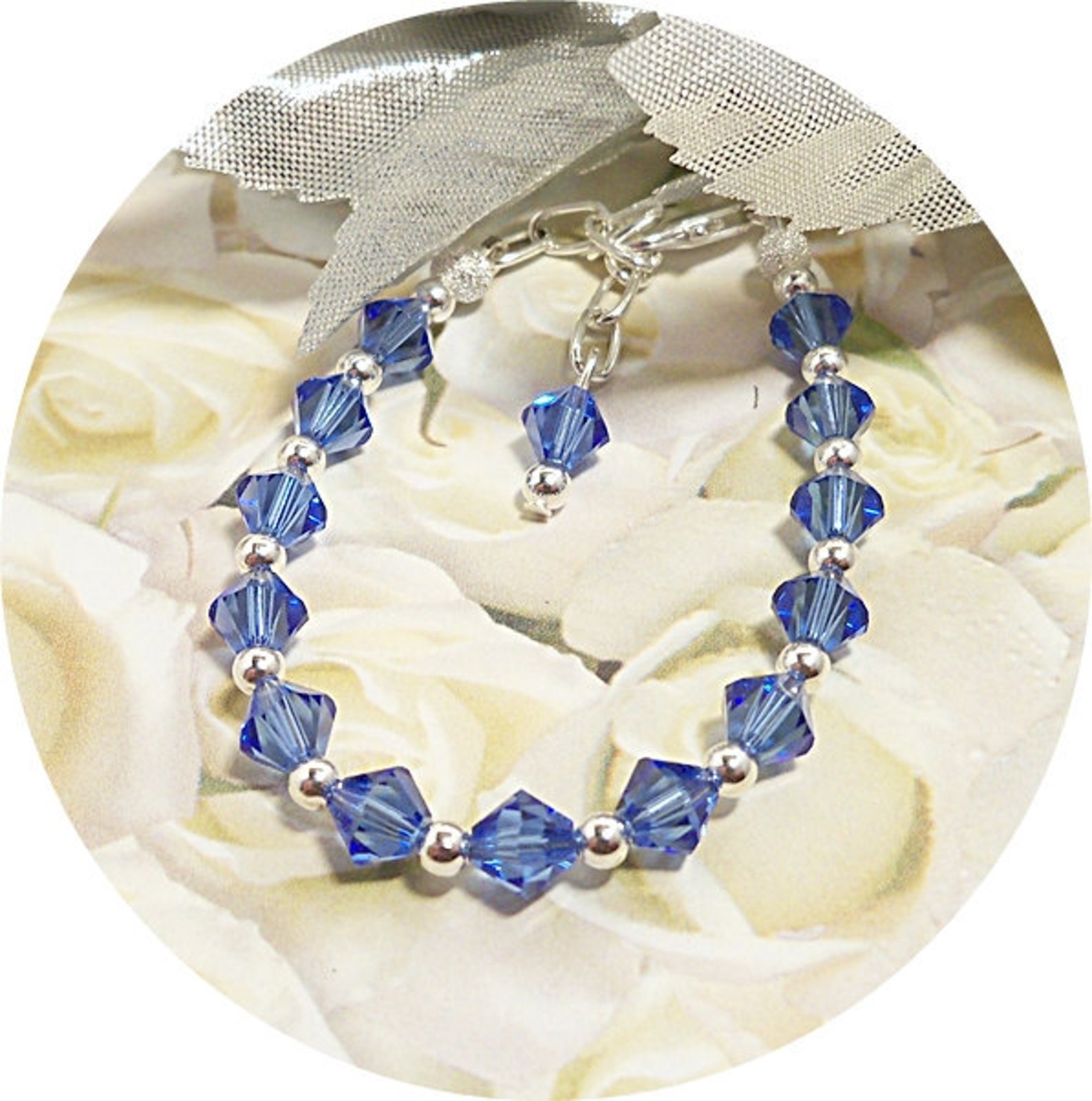 Girls Blue Bracelet, Austrian Crystal, Pageant, Flower Girl, Sapphire ...