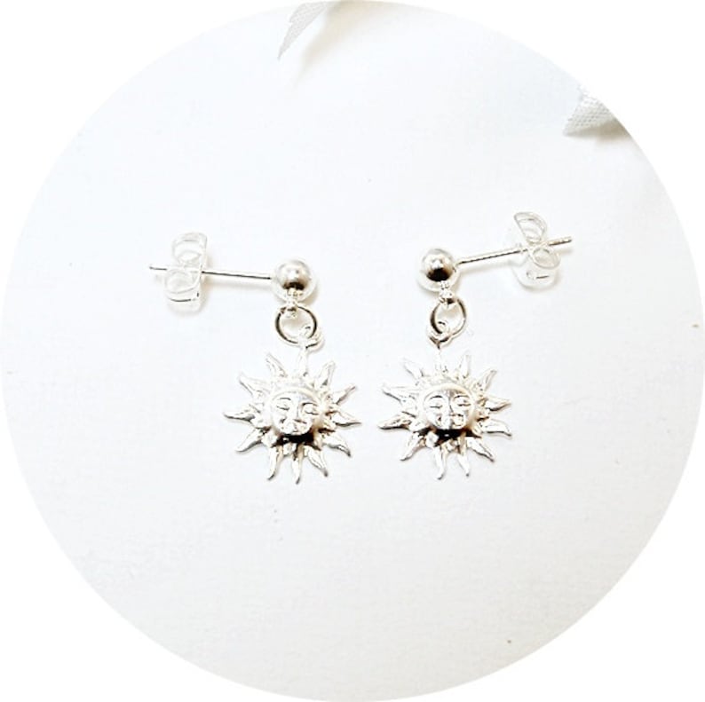Sun Earrings, Tiny Earrings, Small Sun Face Earrings, Silver Sun ...