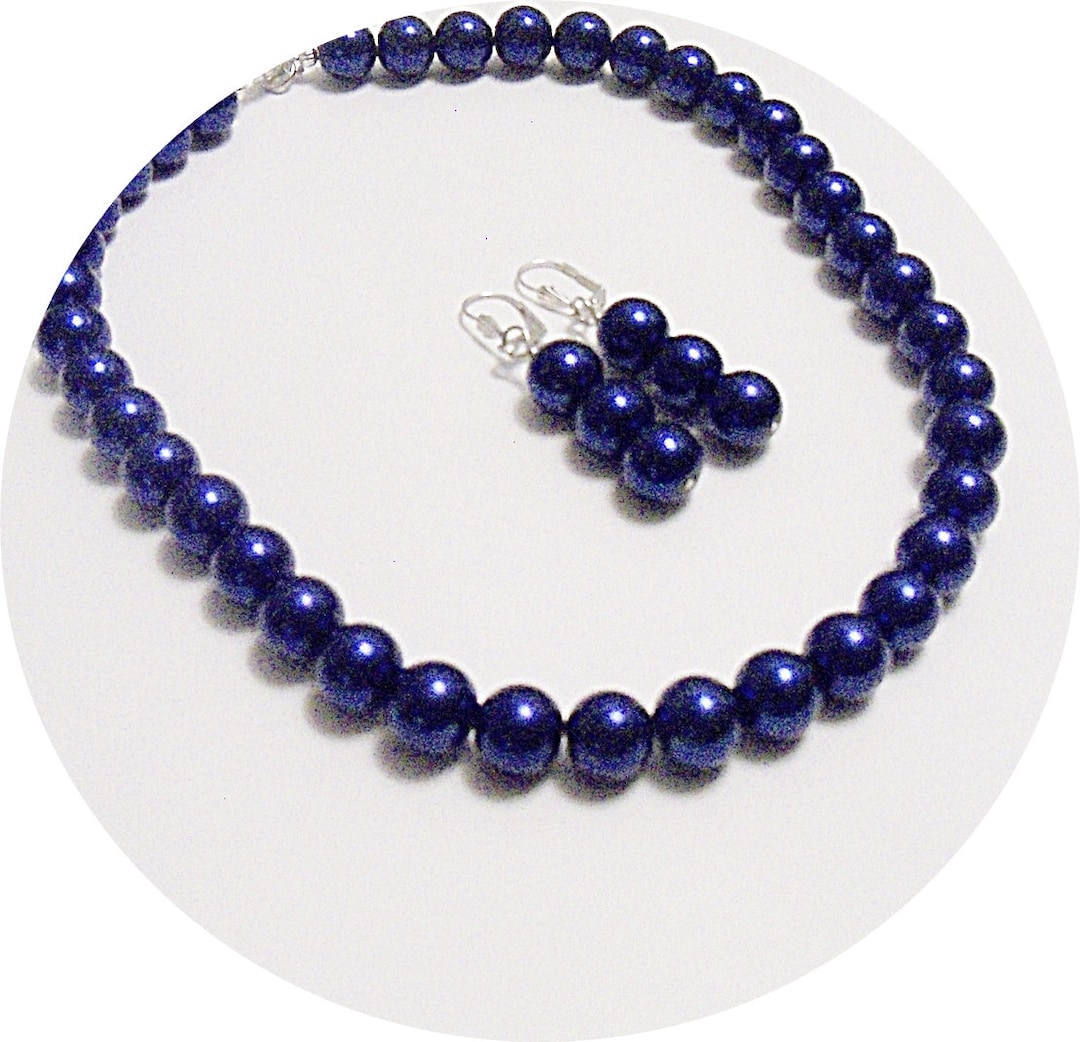 Deep Sapphire Blue Pearl Set, Mother of the Groom Jewelry, Dark Blue ...