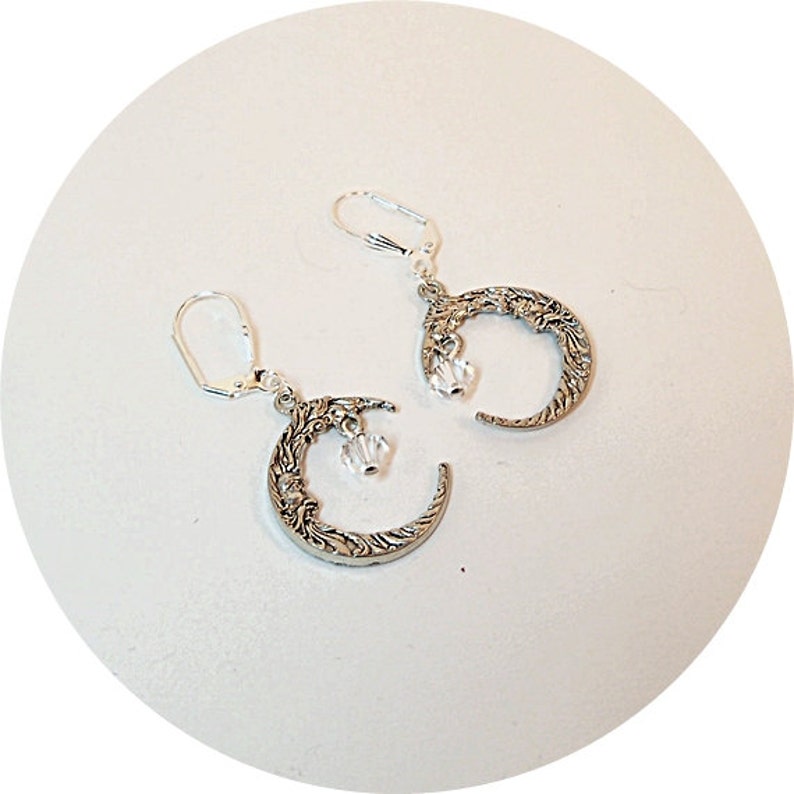 Crescent Moon Earrings, Man in the Moon Earrings, Dangle Earrings, Moon ...