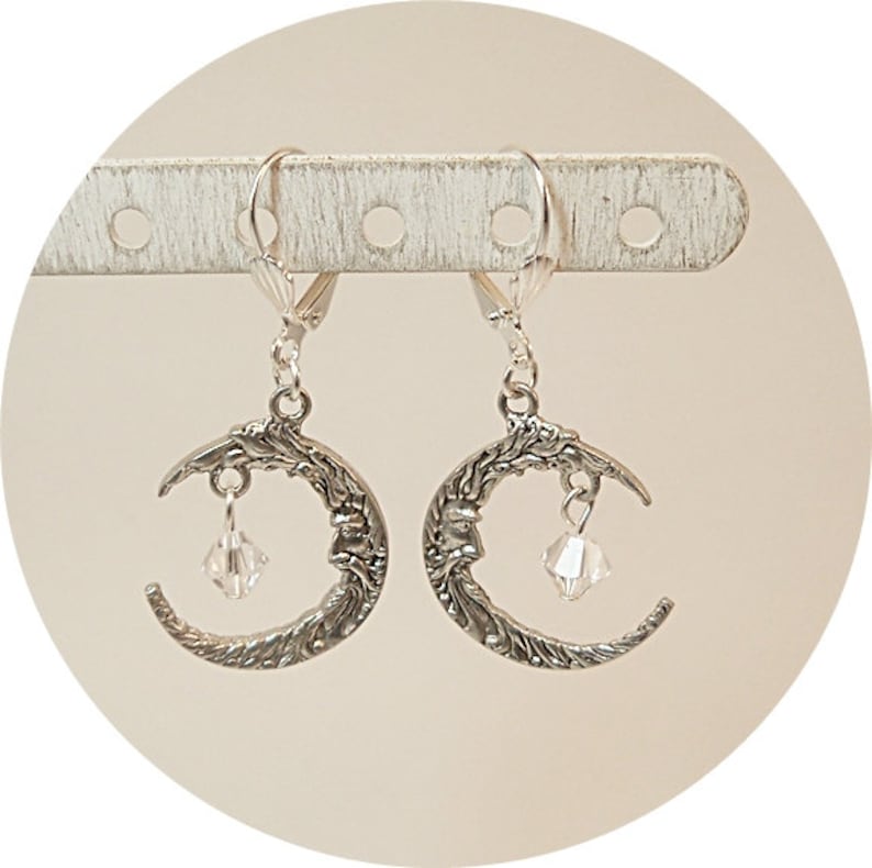 Crescent Moon Earrings, Man in the Moon Earrings, Dangle Earrings, Moon ...