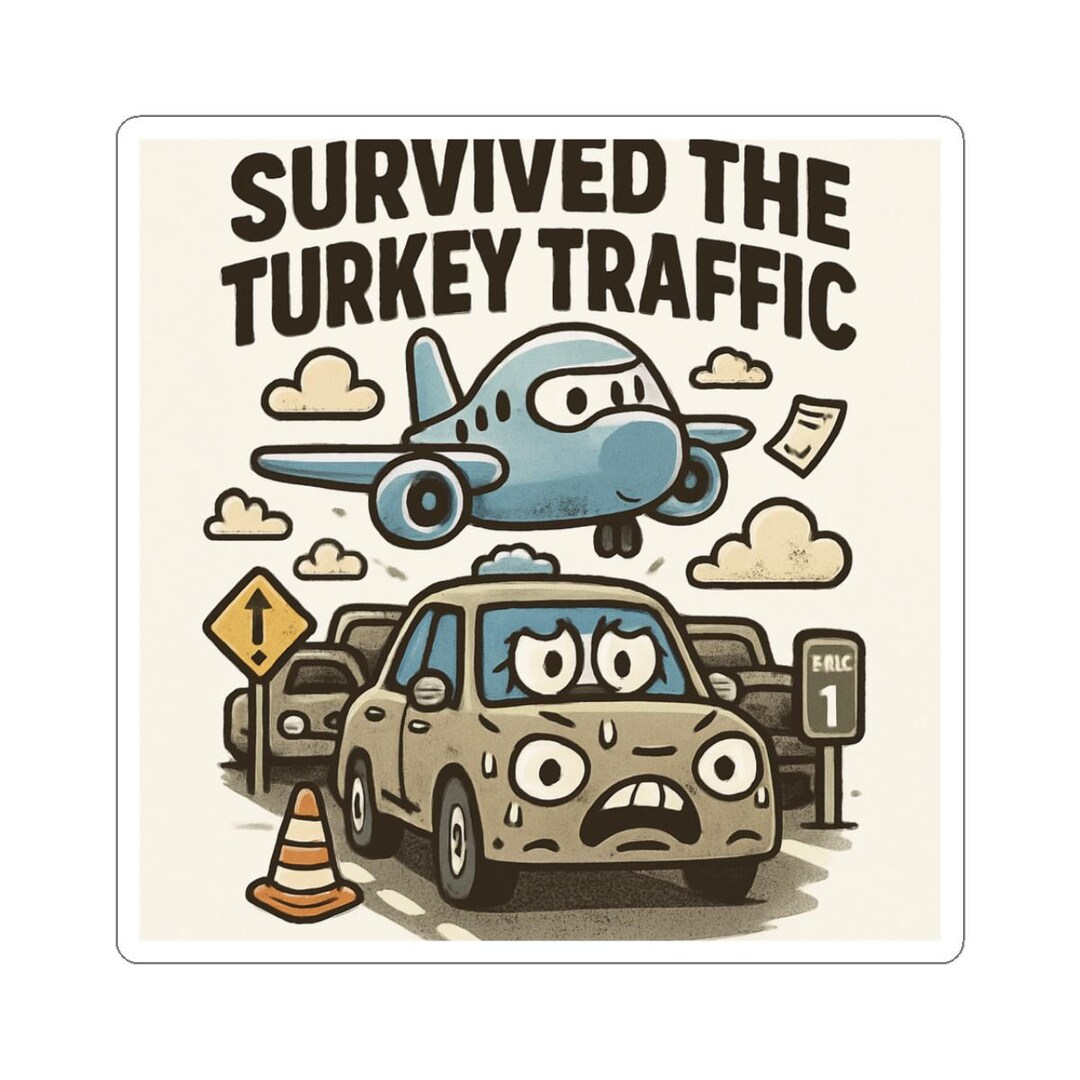 Survived the Turkey Traffic Kiss-cut Sticker | Funny Thanksgiving ...