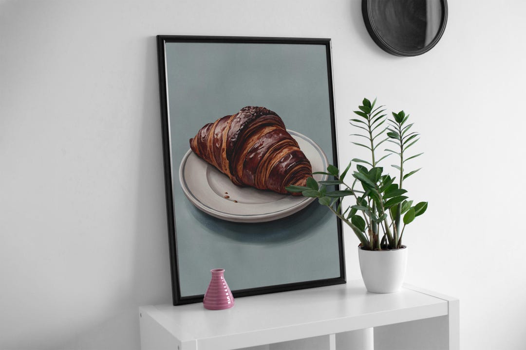 Chocolate Croissant Art Print – Realistic Pastry Illustration, French ...