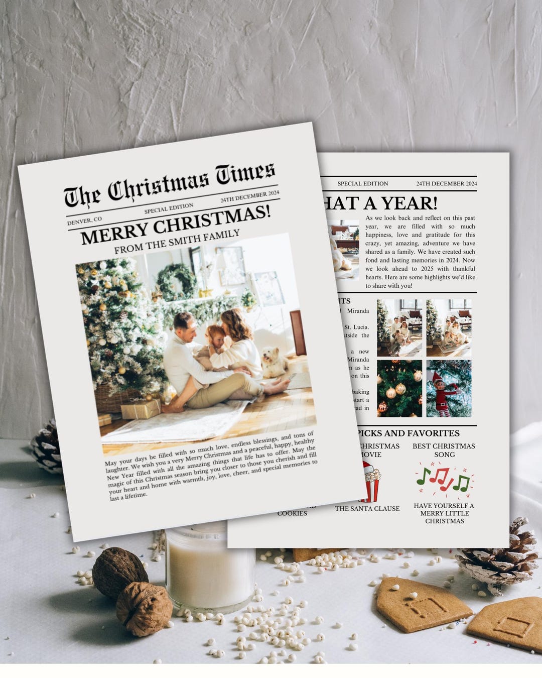 Christmas Card Newspaper Template, Year in Review, Newspaper Holiday ...
