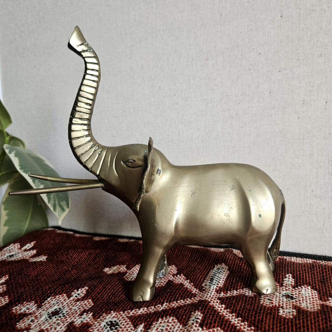 Vintage Large Solid Brass Elephant Statue With Upturned Trunk - Etsy