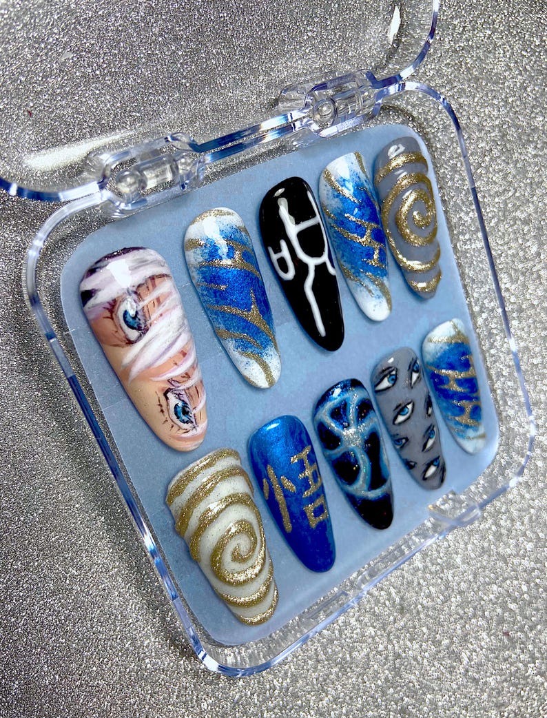 Gojo Satoru Inspired Press on Nails Anime Blue Custom JJK Jujutsu ...