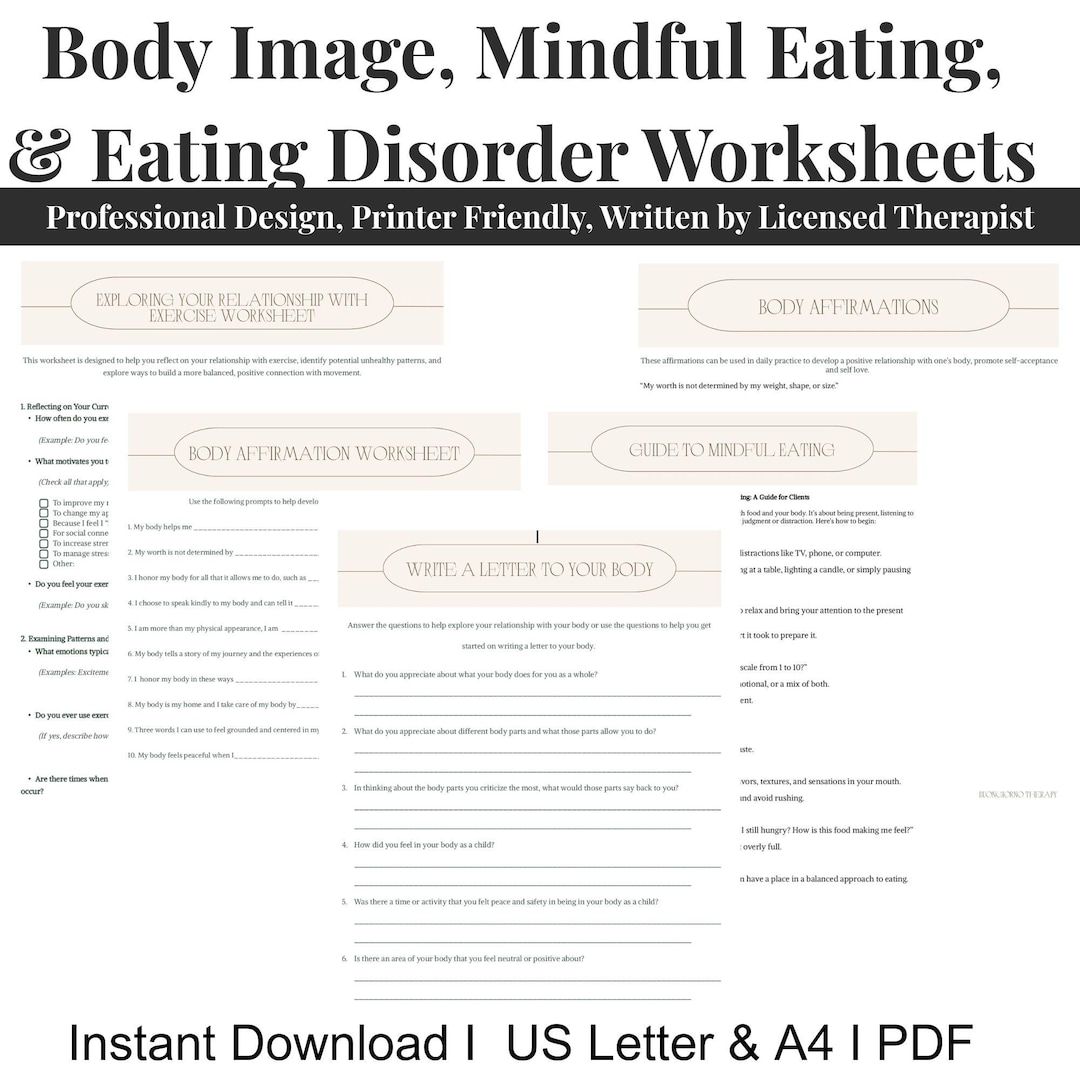 CBT Body Image and Eating Disorder Treatment Worksheet Bundle - Etsy