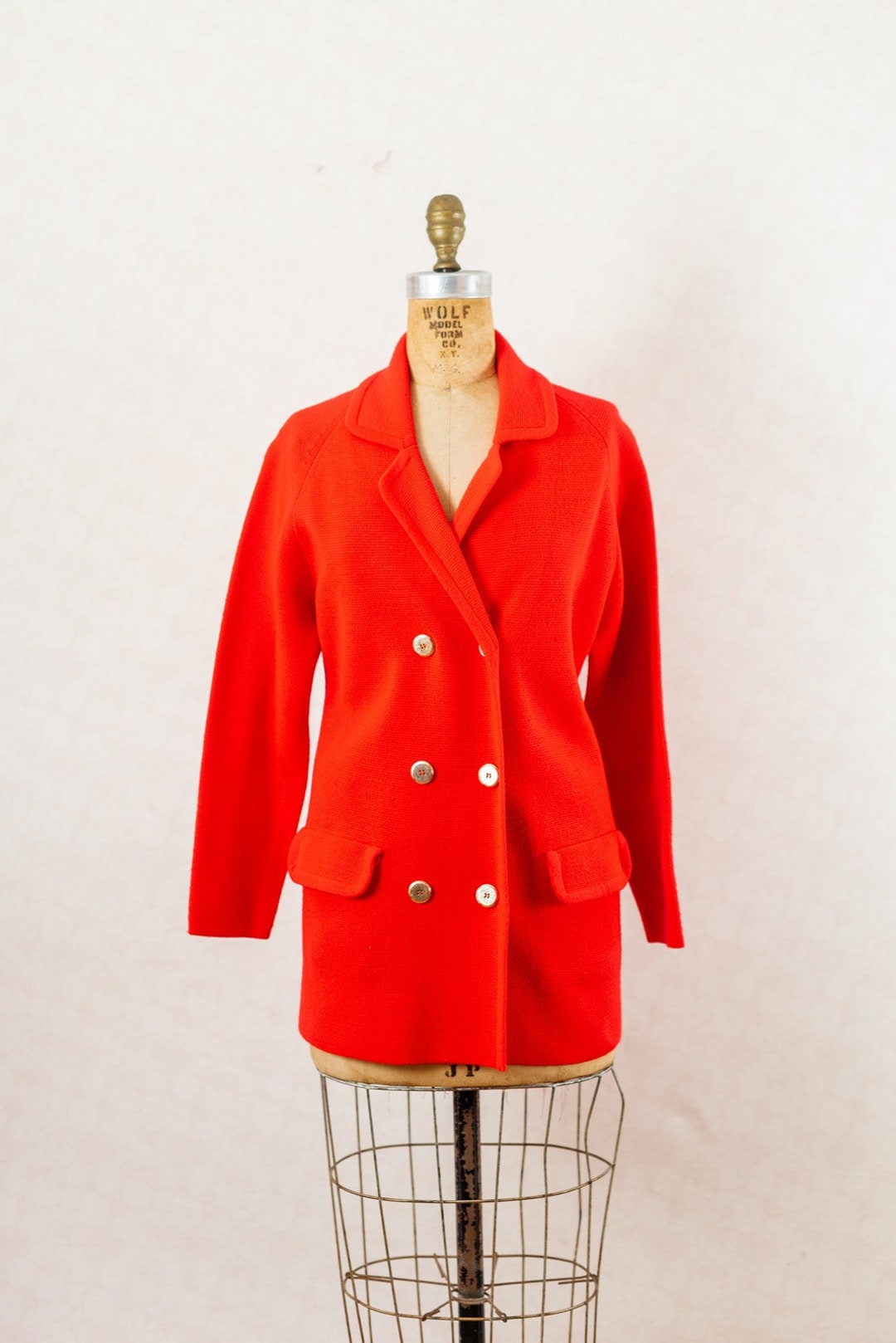 Vintage Mod 70s Groovy Double Knit Blazer, Retro BRIGHT Red Jacket, by ...