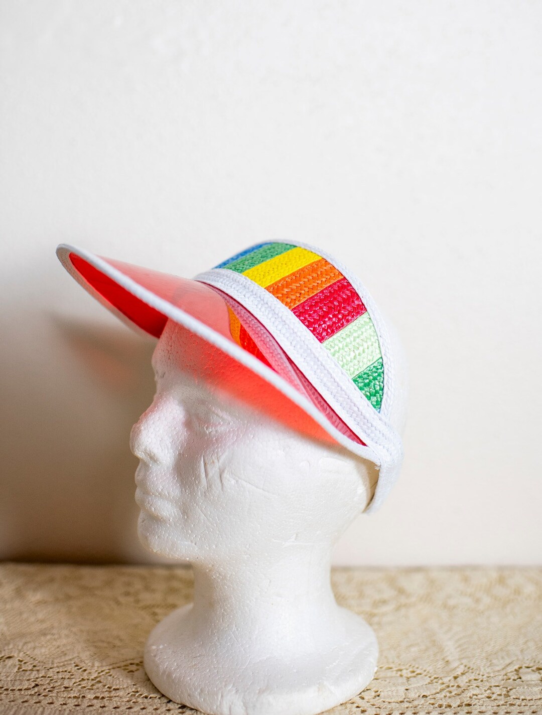 Vintage 80s 1980s Woven Rainbow Visor, Clear Red Brim, Adult Unisex ...