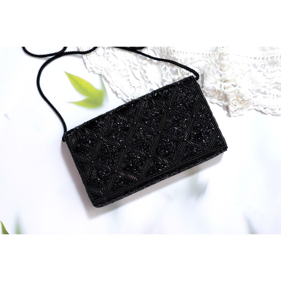 Vintage Carla Marchi Black Hand Beaded Evening Bag Purse Clutch, Retro ...