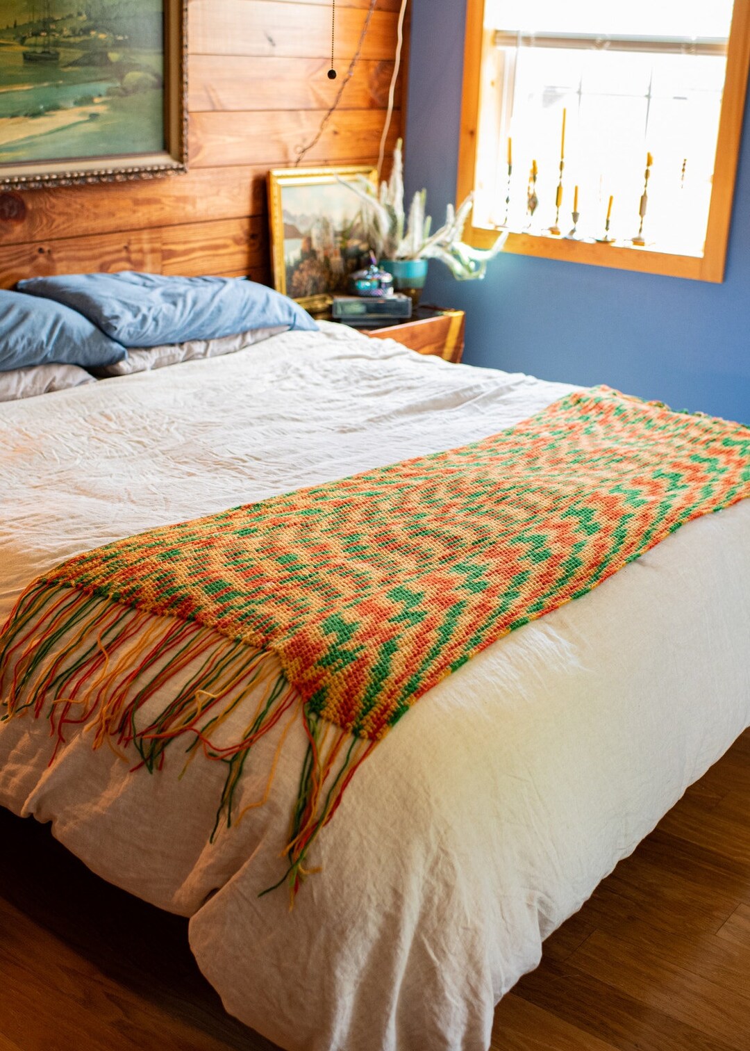 Vintage Fringed Crochet Afghan, Retro 70s Orange! 69x27, Lap Blanket ...