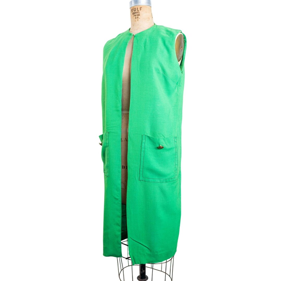 Vintage 60s Kelly Green Linen Blend Vest Duster Pockets, Mod Retro ...