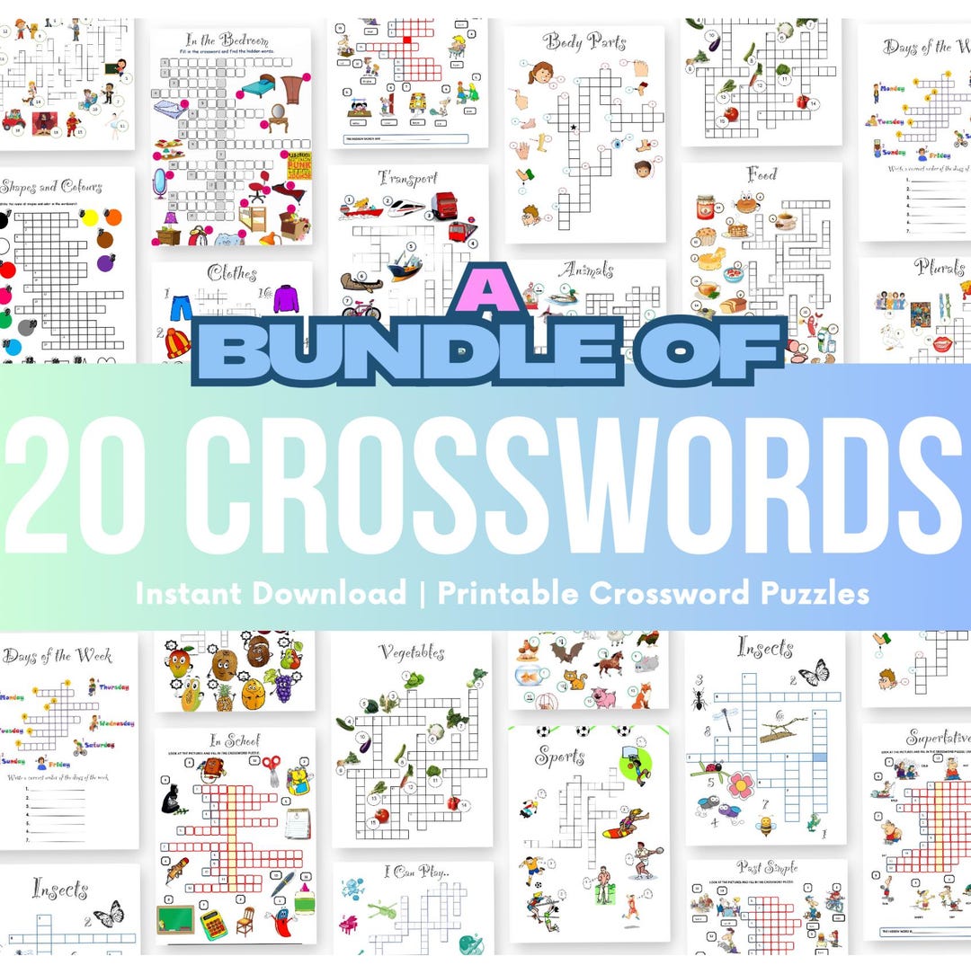 20 Crossword Puzzle Bundle Kids Activities Homeschool Teacher Resources ...