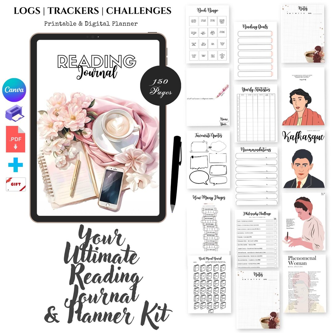 Reading Book Planner – Digital Printable Monthly Yearly Editable Canva ...