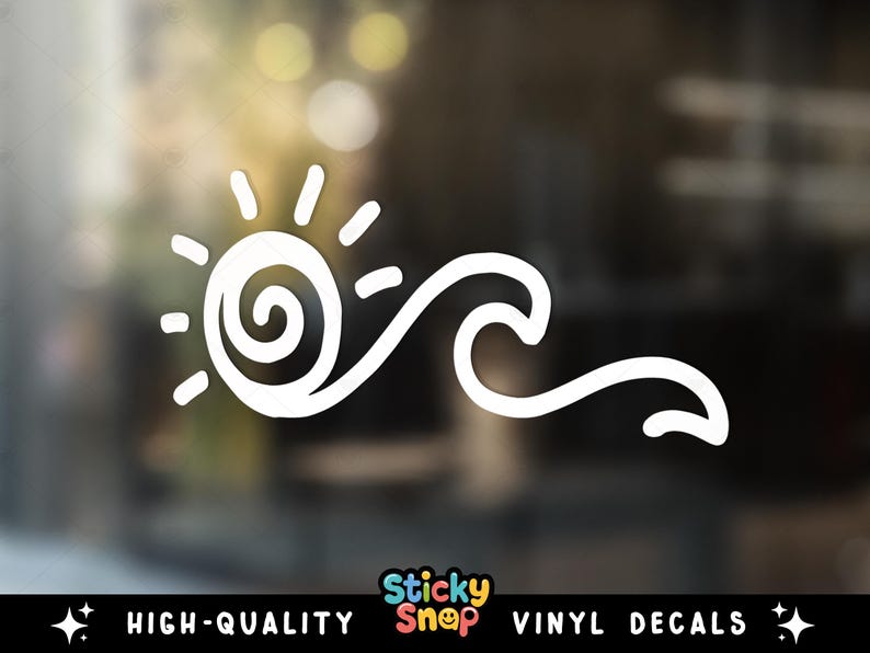 Ocean Vinyl Decal, Sun Decal, Wave and Sun Car Decal, Beach Laptop ...