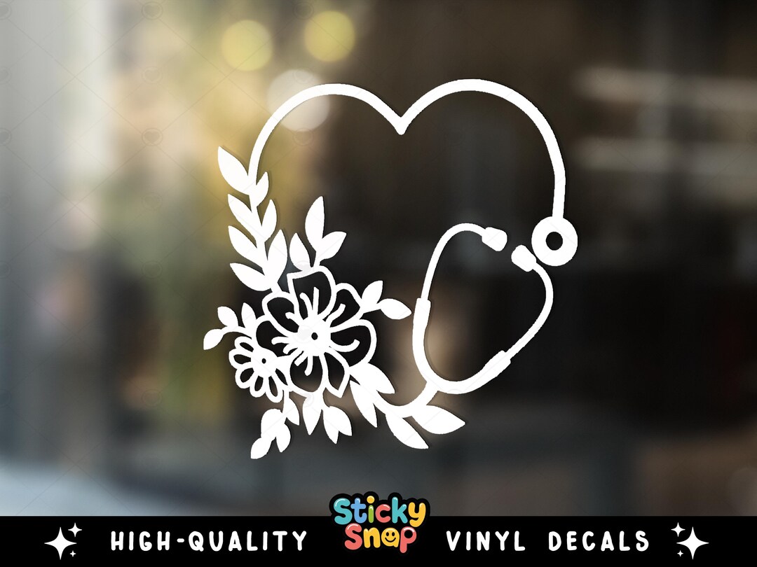 Floral Stethoscope Heart Decal, Nurse Vinyl Car Decal, Cute Doctor ...