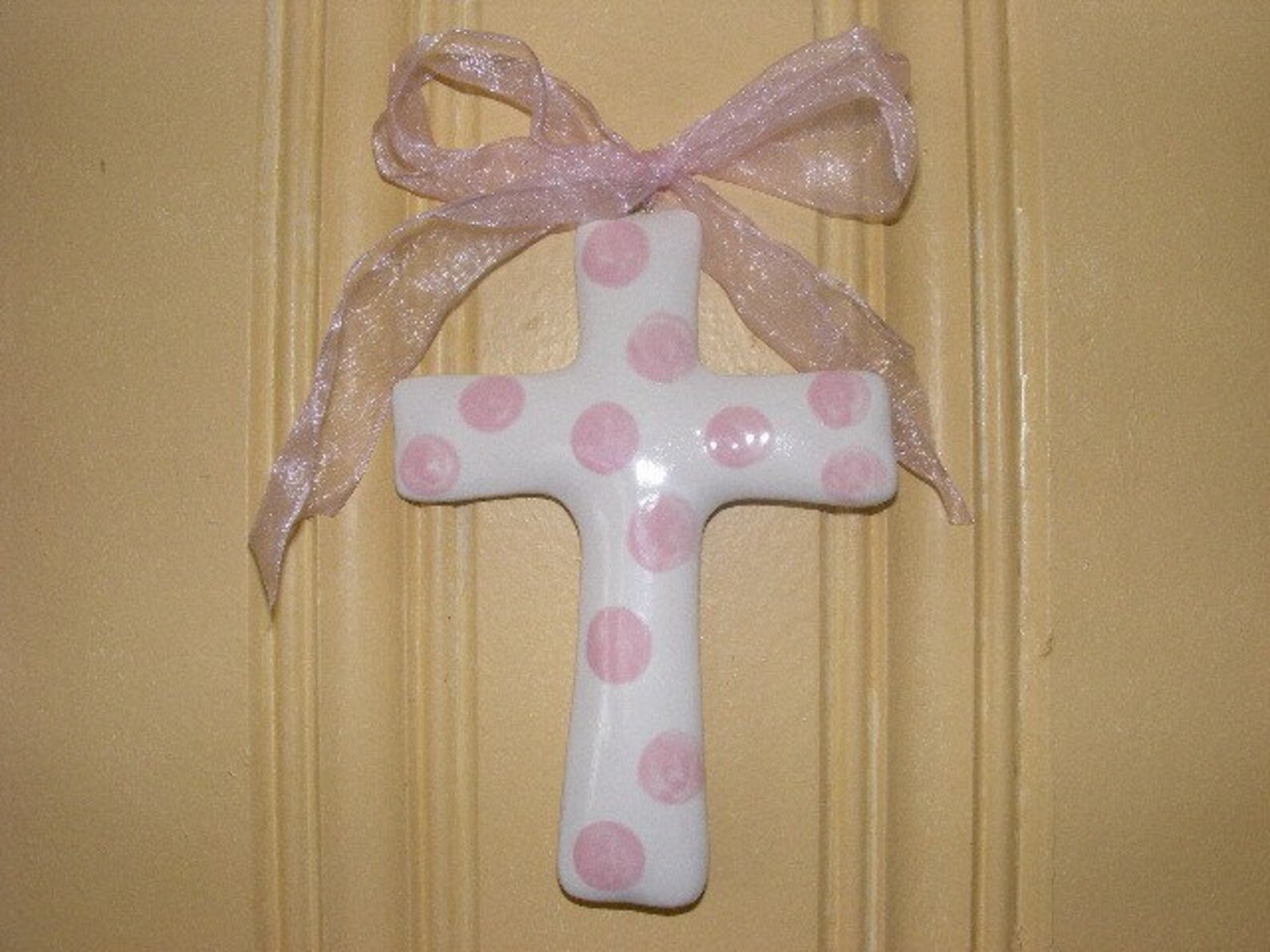 Personalized Pink Dot Ceramic Cross Great for Baby Gifts, Baptism Gift ...