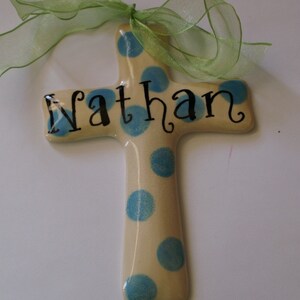 Personalized Pink Dot Ceramic Cross Great for Baby Gifts, Baptism Gift ...