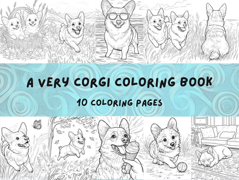A Very Corgi Coloring Book: 10 Printable Pages - Etsy