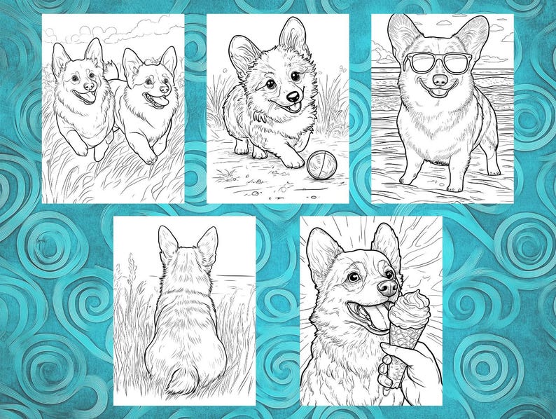 A Very Corgi Coloring Book: 10 Printable Pages - Etsy