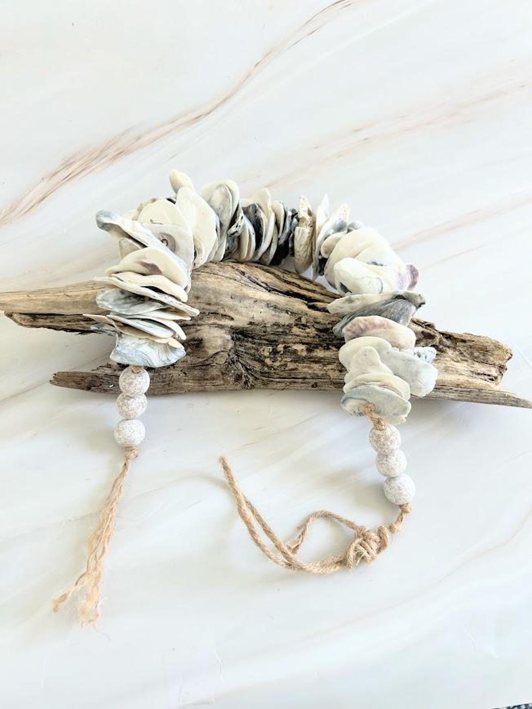 Seashell Oyster, Driftwood Garland Art, Grey, Neutral, Beach, Ocean ...