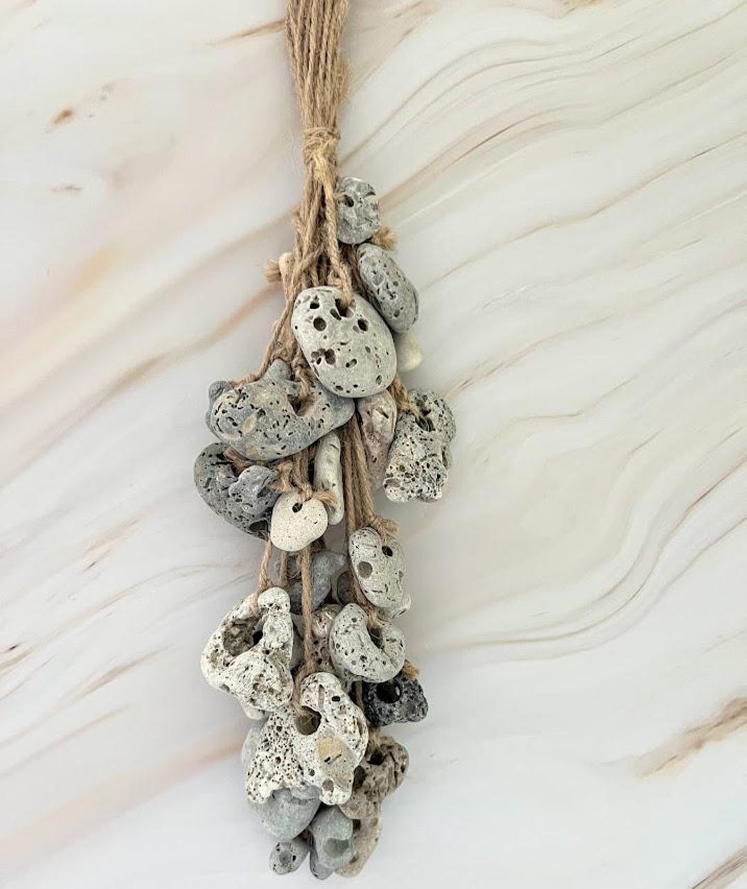 Beach-inspired Coastal Hag Stone Wall Hanging | Neutral Ocean Art With ...