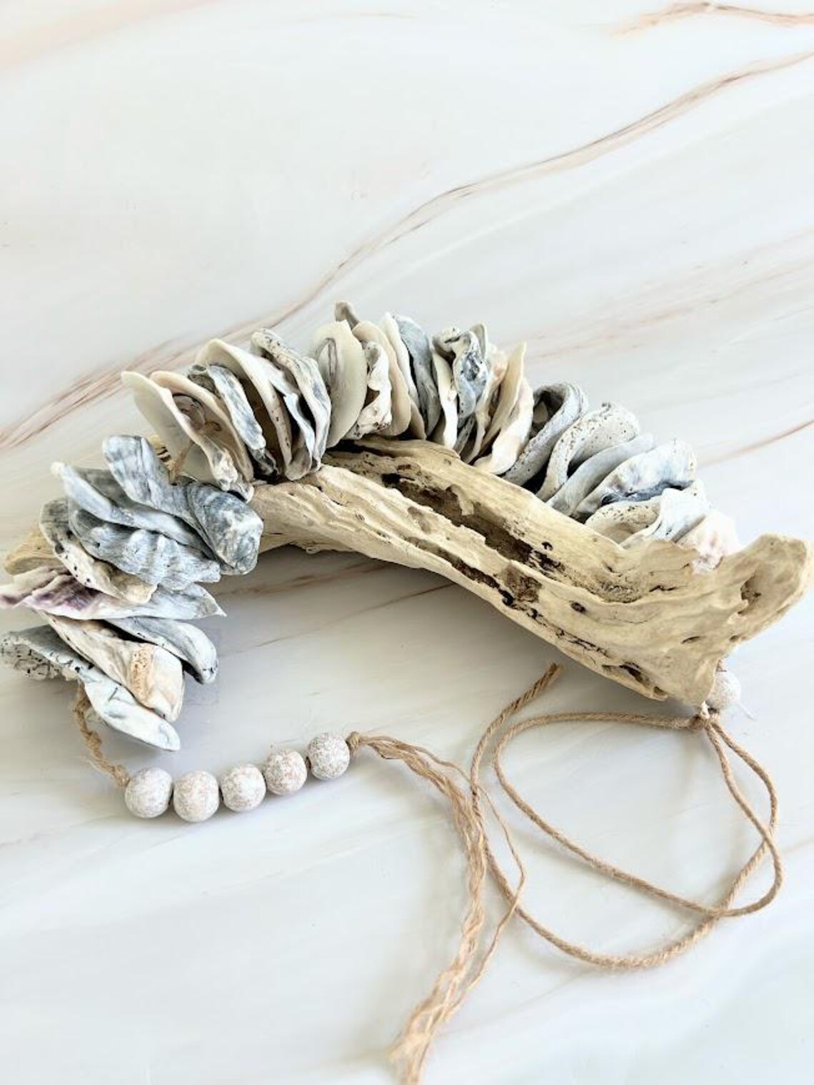 Seashell Oyster, Driftwood Garland Art, Grey, Neutral, Beach, Ocean ...
