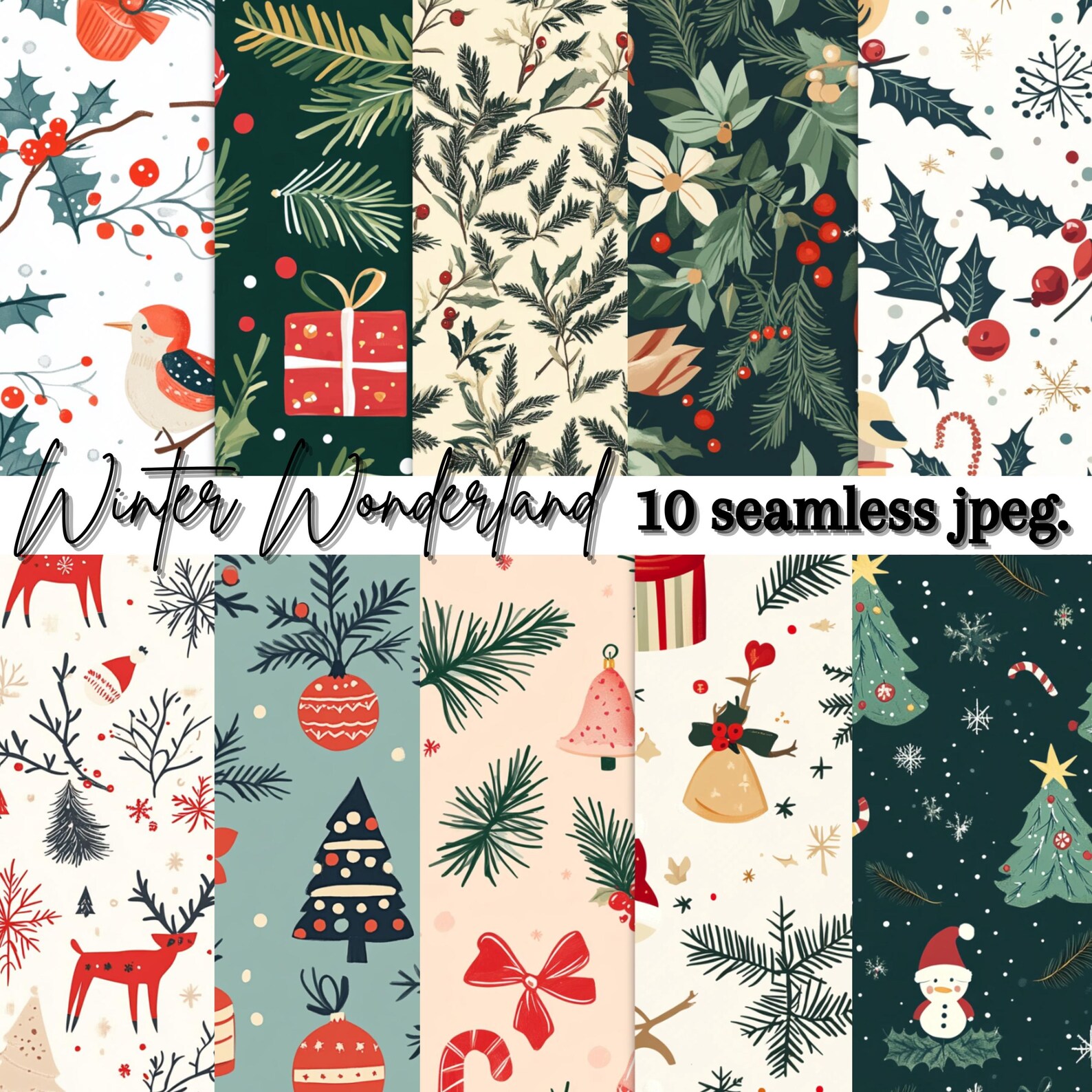 Winter Wonderland Digital Paper Pack – Seamless Christmas Patterns (10 ...