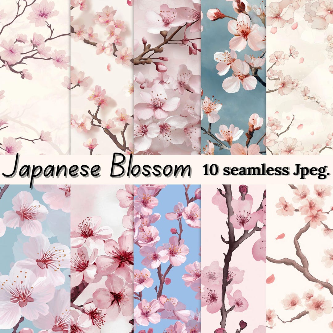 Japanese Cherry Blossom Digital Paper – 10 Seamless Patterns (JPEG ...