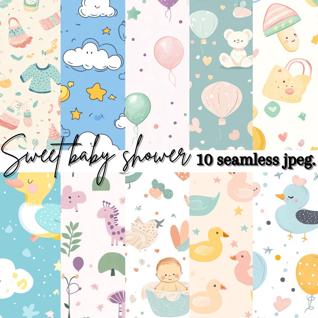 Baby Shower Digital Paper Pack – 10 Seamless JPEG Patterns (12x12 ...