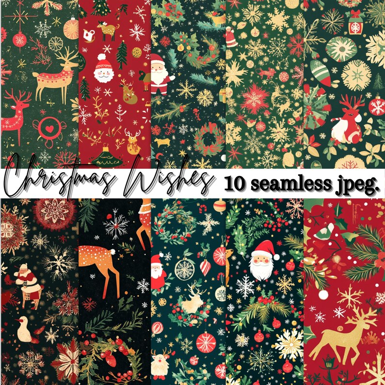 Christmas Wishes Digital Paper Pack – 10 Seamless Holiday Patterns ...