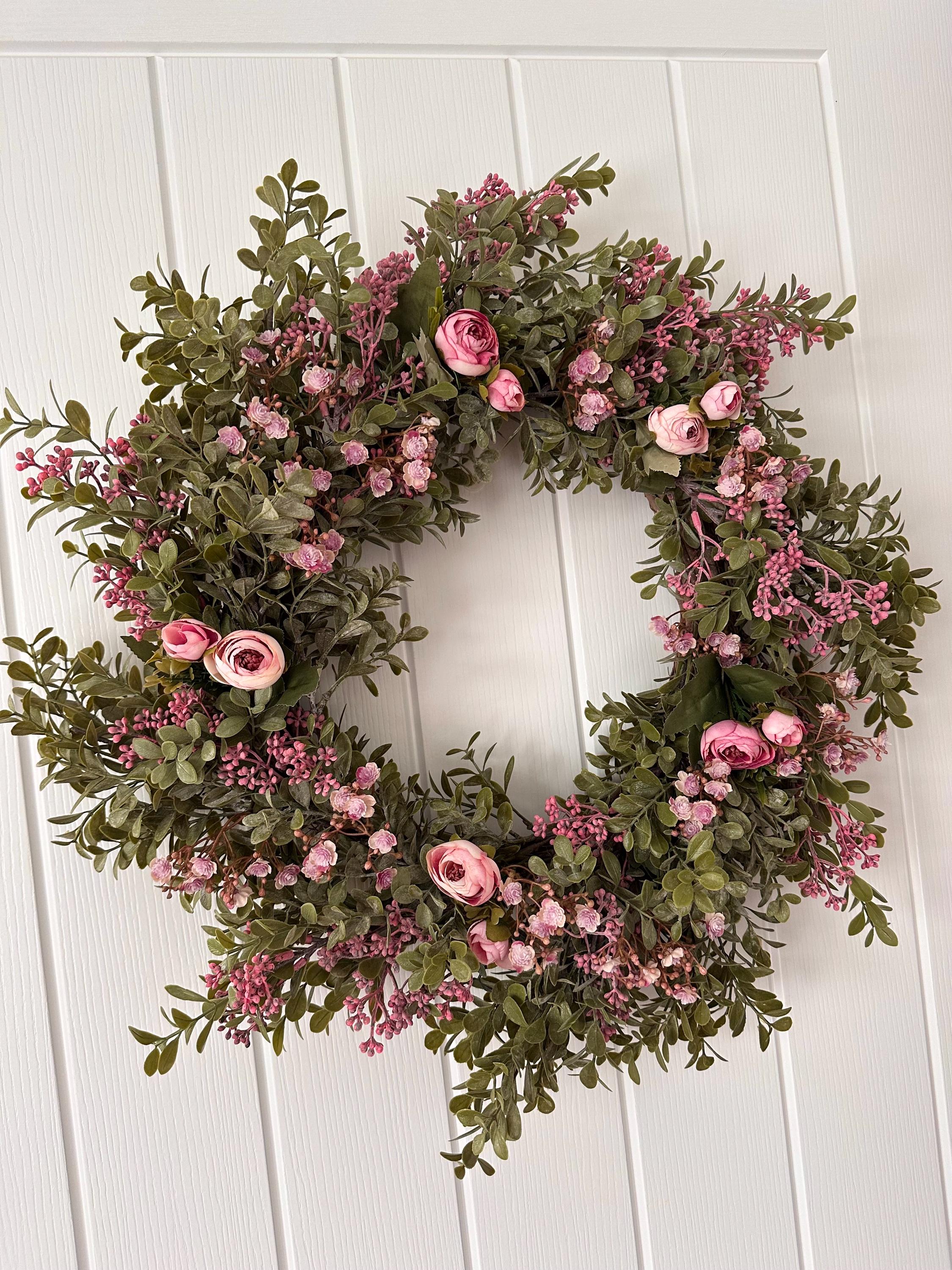 All Year Round Pink Greenery Front Door Wreath - Mabel - Etsy