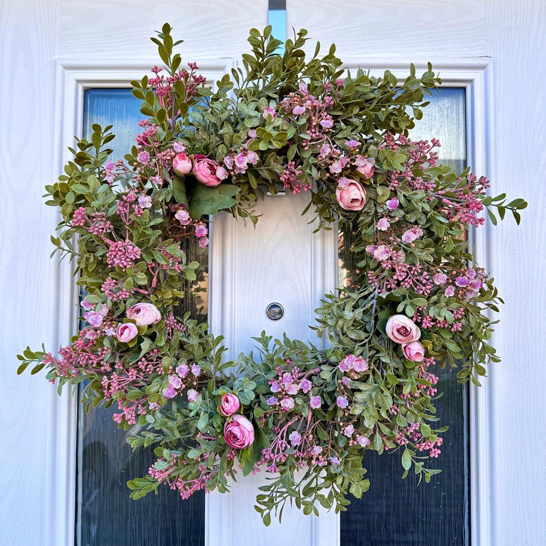All Year Round Pink Greenery Front Door Wreath - Mabel - Etsy