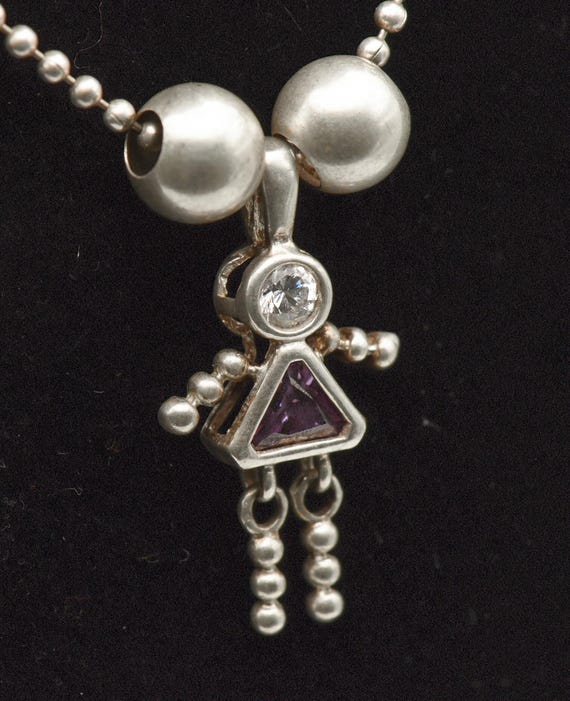 Vintage Sterling Silver Stick Figure Girl Pendant on … - Gem