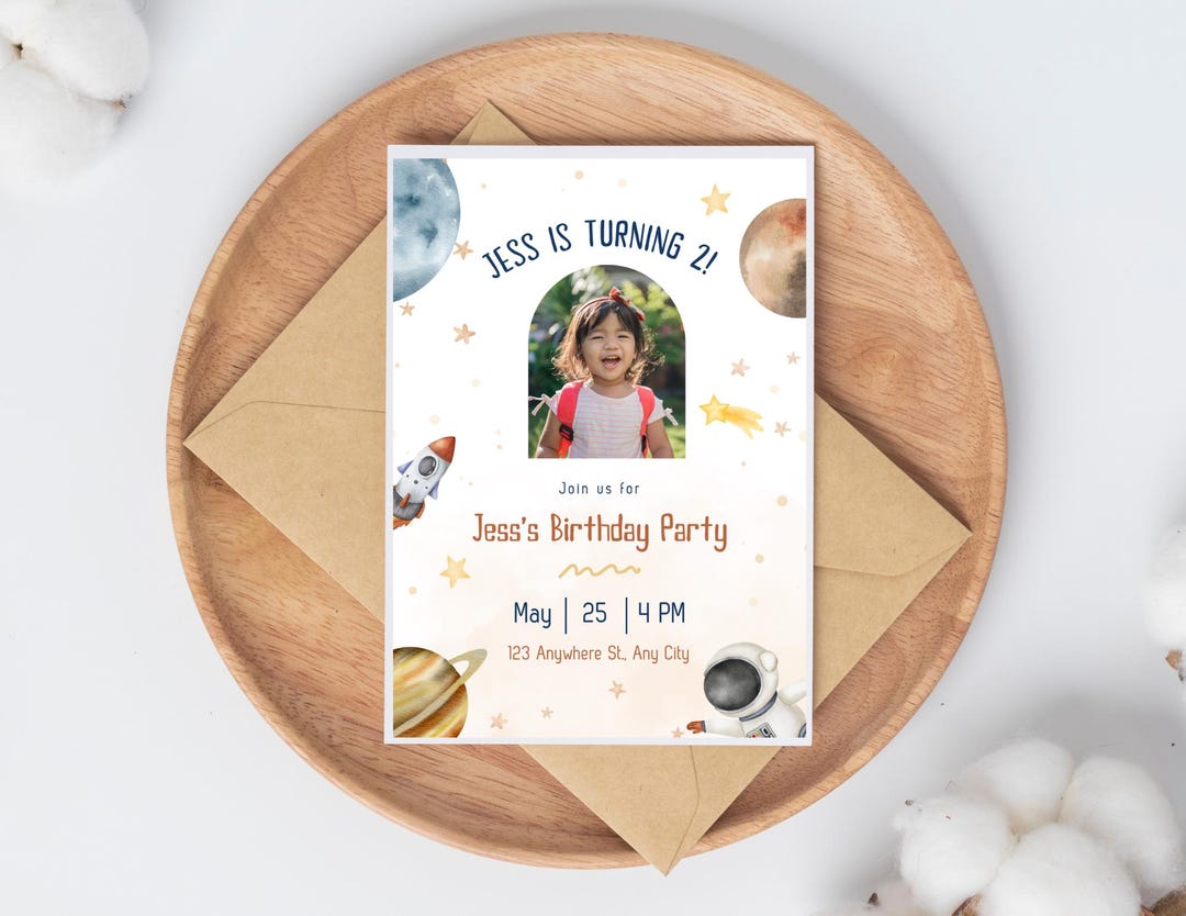 Watercolor Space Galaxy Birthday Party Invitation | Editable Template ...