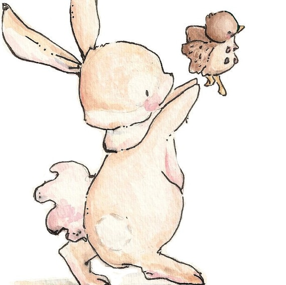 Children Art. Bunny Says Goodbye. Print 8X10. Nursery Art Wall | Etsy